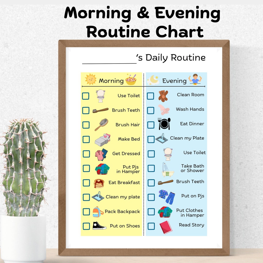 Daily Routine Chart, Morning and Evening Picture Checklist, Visual ...