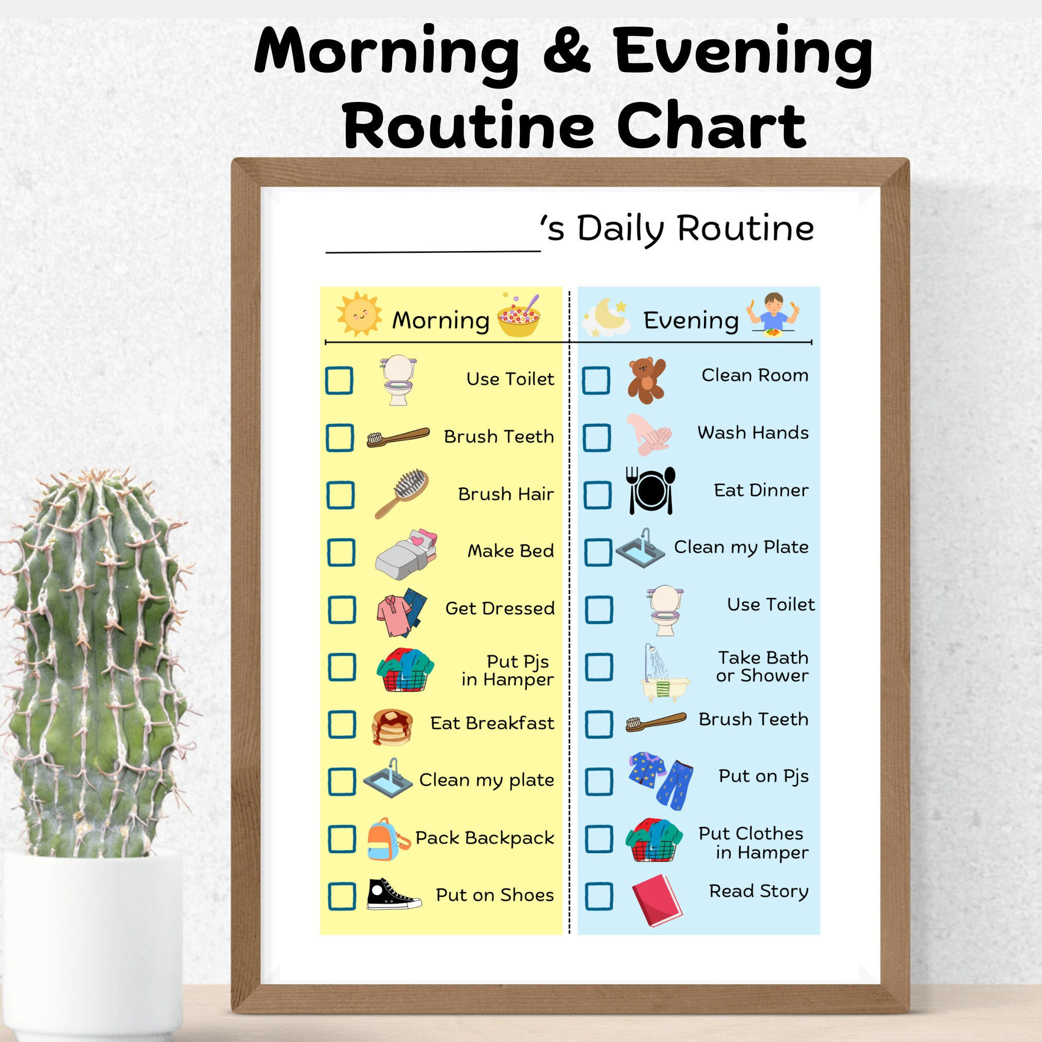 Daily Routine Chart, Morning and Evening Picture Checklist, Visual ...
