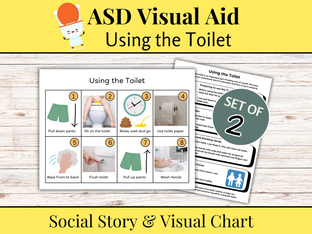 ASD Visual Aids, Using the Toilet, Social Story and Picture Instruction Chart, Step by Step ...