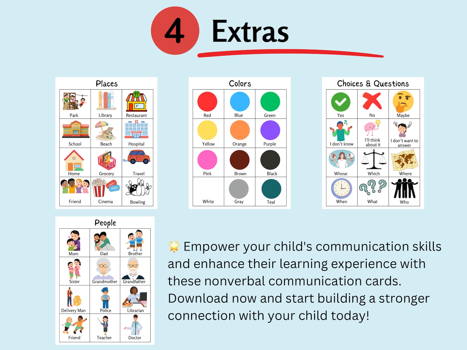 Visual Communication Boards Bundle for Autistic Children- Set of 14 ...