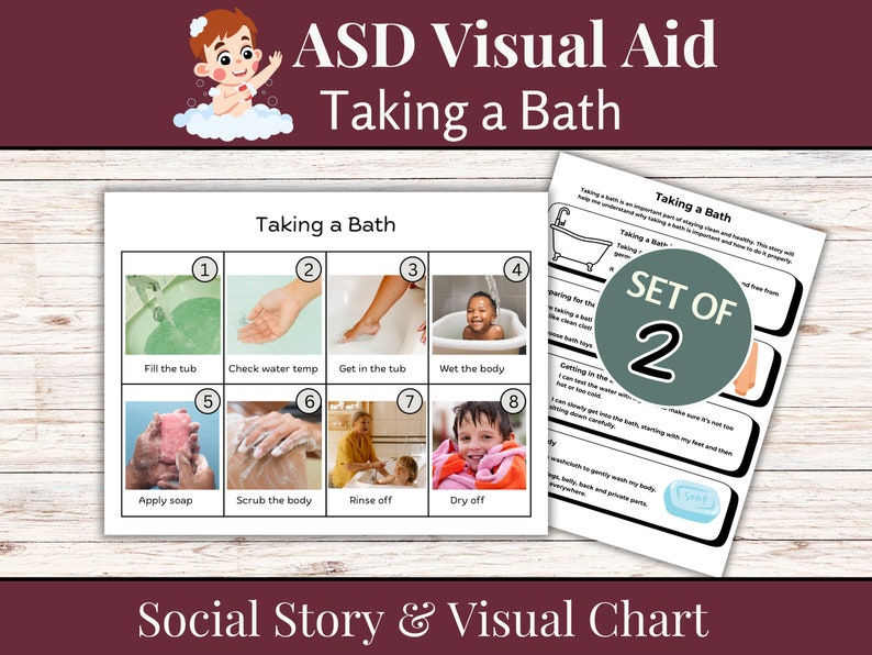 ASD Visual Aids, Taking a Bath, Social Story and Picture Instruction ...