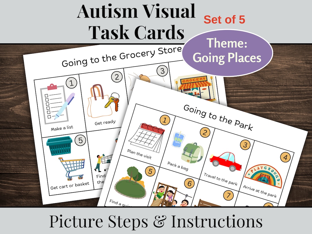 Autism Visual Task Cards, Going Places in the Community, Set of 5, Step ...