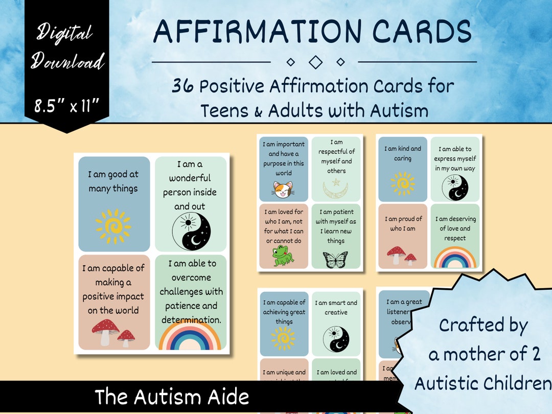 Daily Affirmation Cards for Teens and Adults With Autism, Set of 36 ...