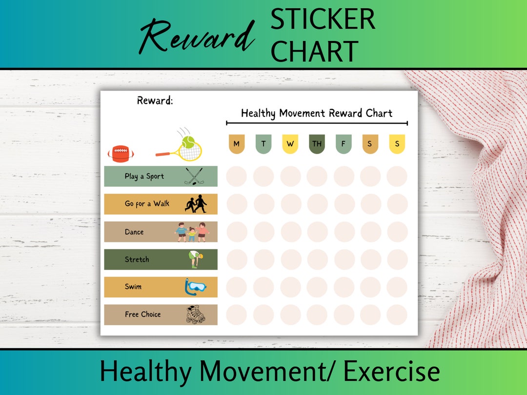Kids Sticker Rewards Chart, Exercise and Healthy Movement Children’s ...