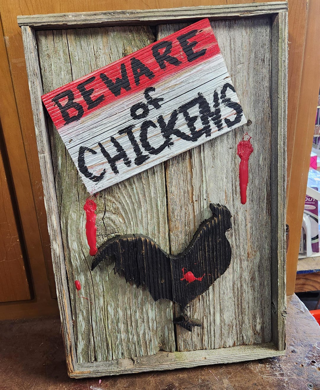 Rustic "beware of Chickens" Handmade Barn Wood Sign - Etsy