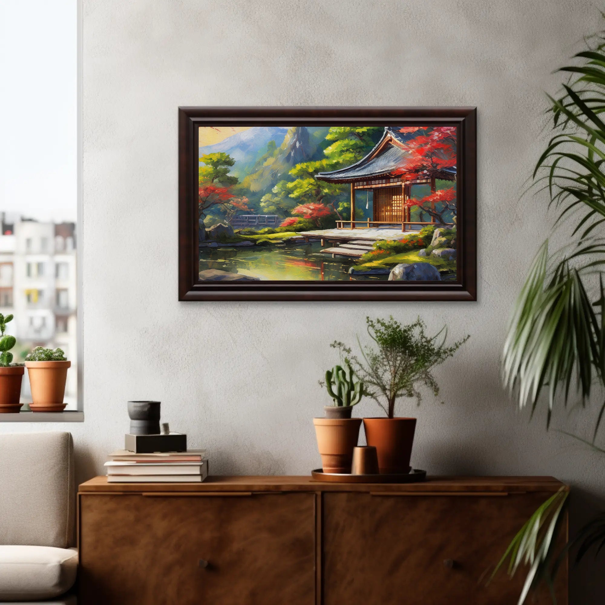Printable Japanese Garden Dojo Landscape Oil Painting, Vintage ...