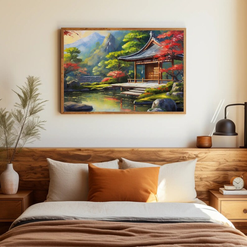 Printable Japanese Garden Dojo Landscape Oil Painting, Vintage ...