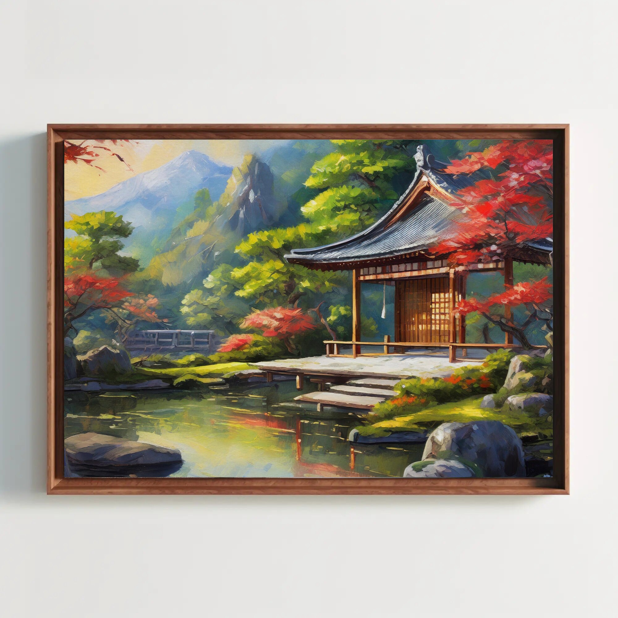 Printable Japanese Garden Dojo Landscape Oil Painting, Vintage ...