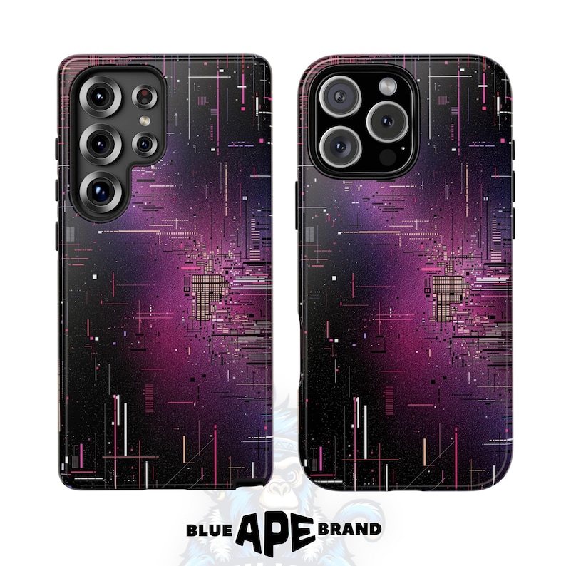 Cyberpunk Matrix Phone Case: Neon Circuit Grid, Futuristic Tech Art - Etsy