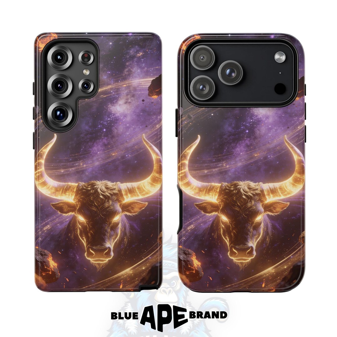 Taurus Zodiac Phone Case: Cosmic Bull Galaxy Gold Purple Astrology for ...