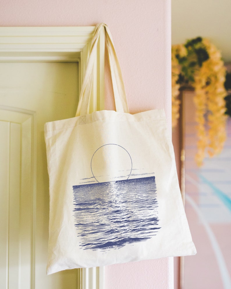 Beach Sunset Aesthetic Tote Bag, Minimalist Sunset Totebag, Sunset ...