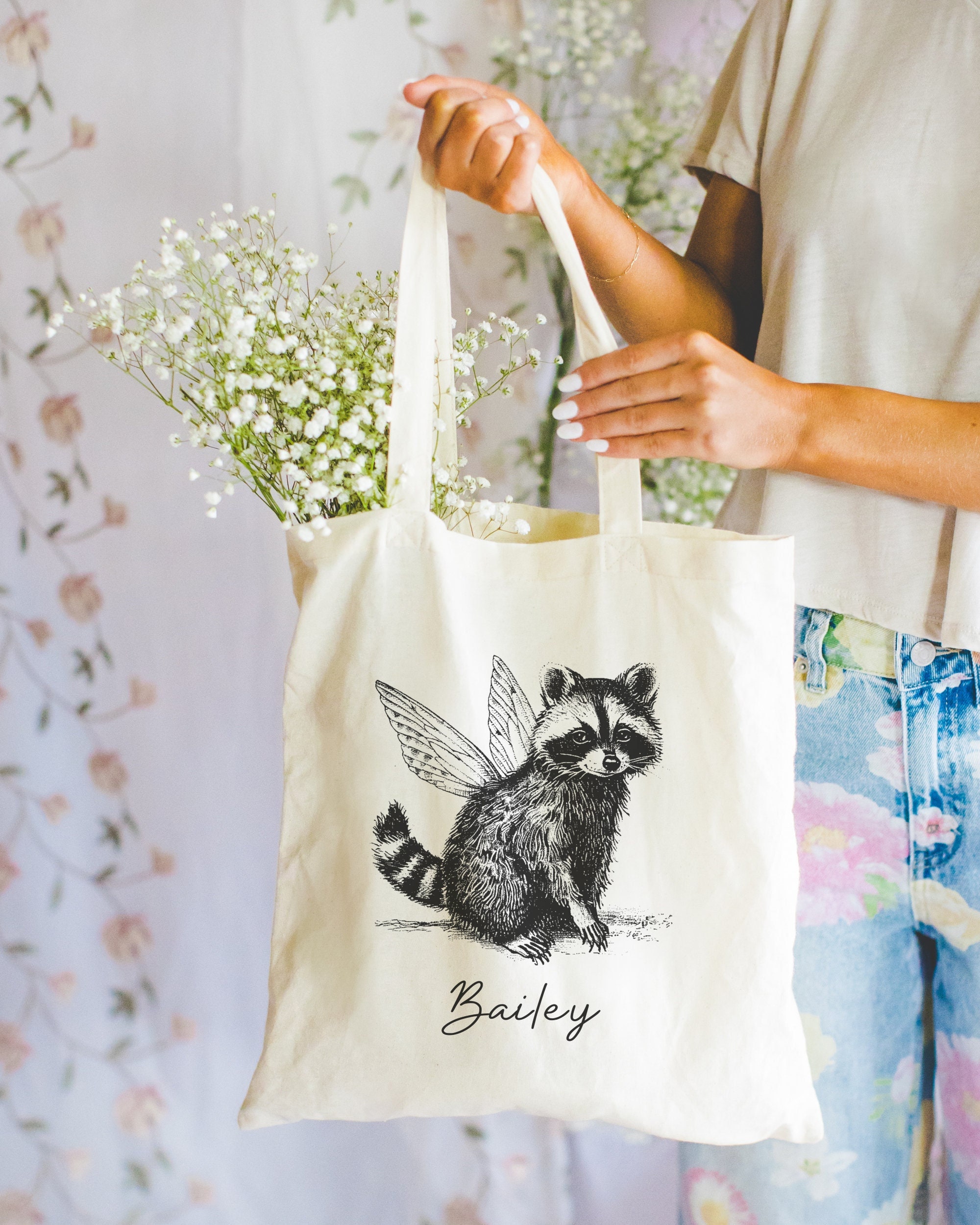 Raccoon With Butterfly Wings Vintage Tote Bag, Custom Funny Animal Tote ...