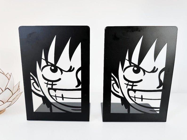 Set of 2 Luffy Manga Bookends Metal Book Holder for One Piece Fans ...