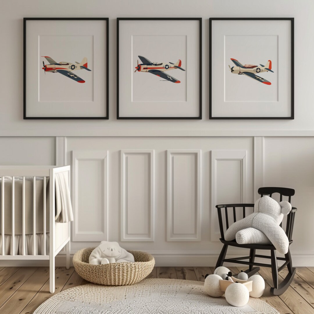 Red White & Blue Airplane Nursery Decor, Set of 3, Nursery Prints ...