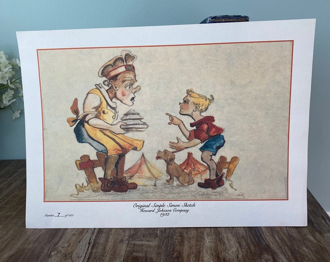 Vintage Howard Johnson's Simple Simon Lithograph - Etsy