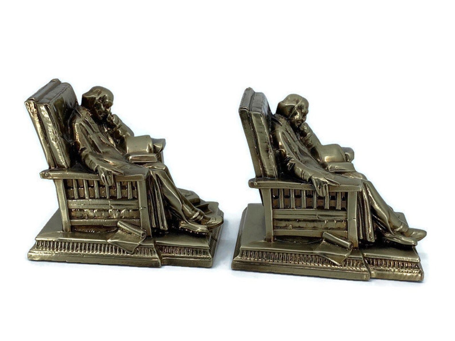 Vintage Cast Metal Bookends Pewter Finish Sleeping Scholar | Etsy