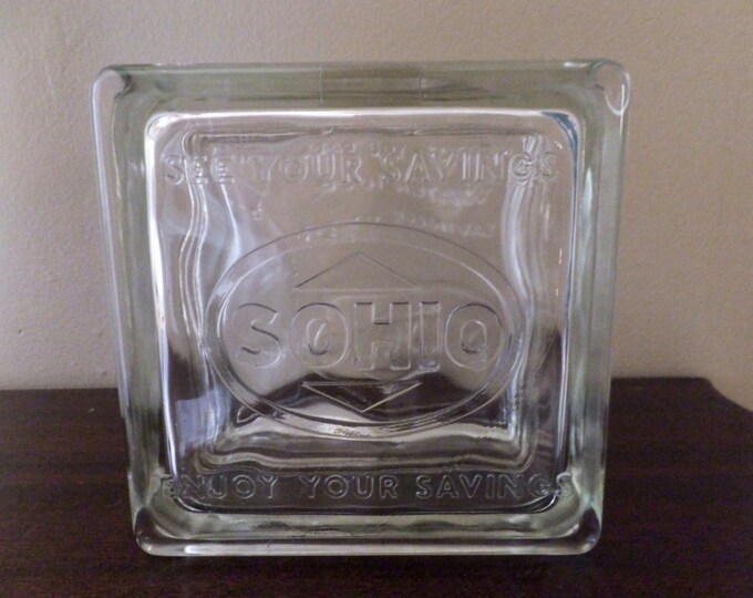 Vintage Glass Block Coin Bank - SOHIO Glass Block, Still Bank, Rare ...