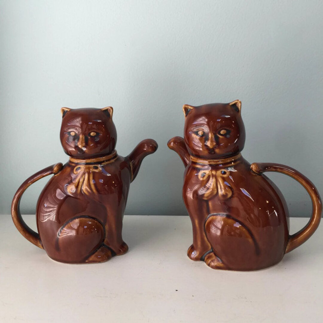 Vintage Cat Teapots, Kitty Teapots, Brown Ceramic Pair of Vintage ...
