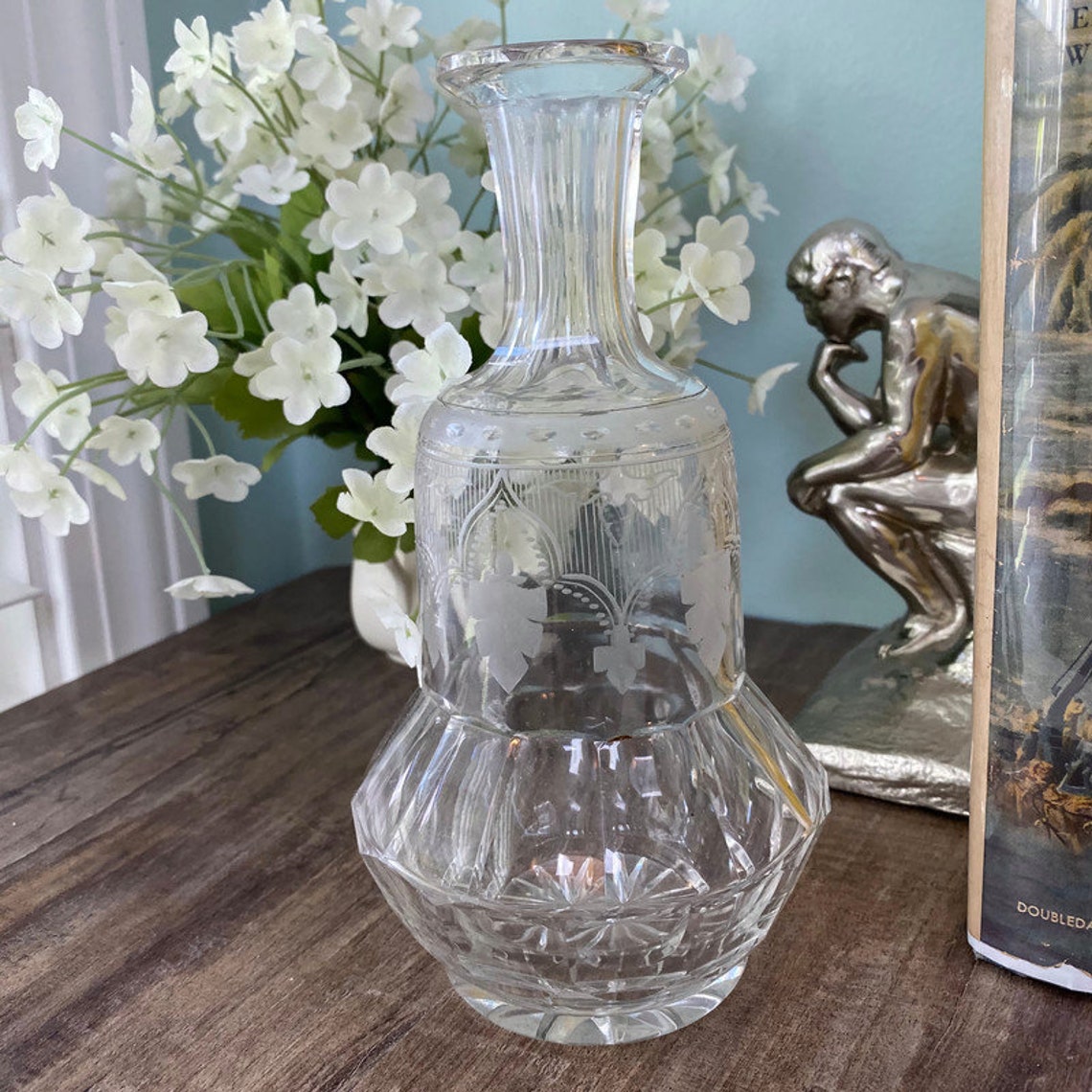 Vintage Etched Glass Bottle | Etsy
