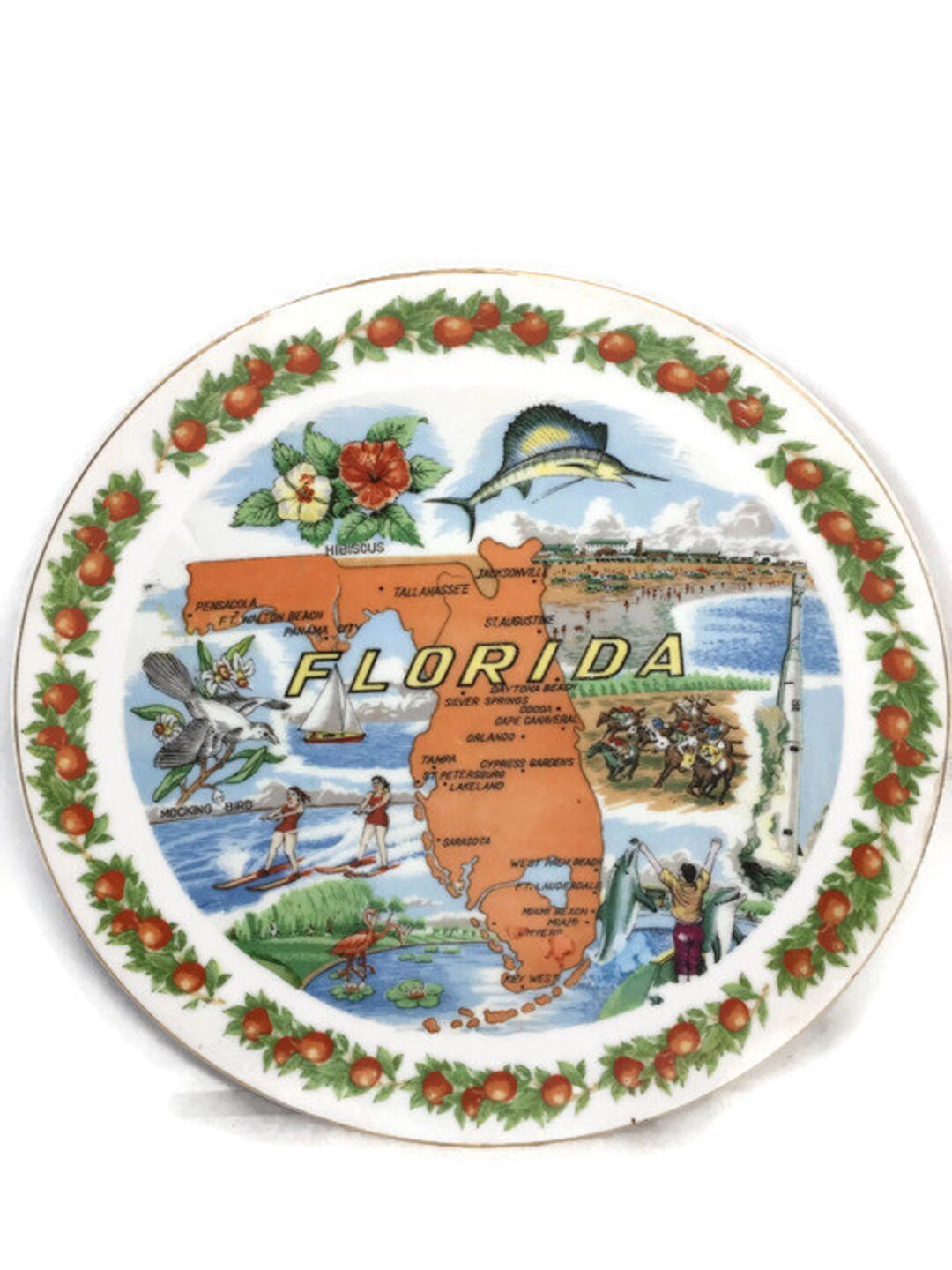 Vintage Florida Souvenir Plate Collectible Home Decor Mid - Etsy
