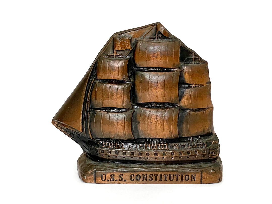 Vintage USS Constitution Coin Bank a Metal Figural of Old Ironsides by ...