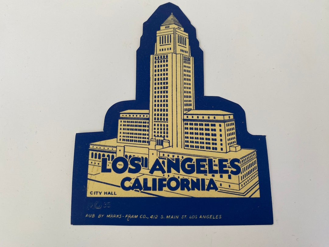 1935 Los Angeles Travel Sticker, City Hall Building, California Luggage ...