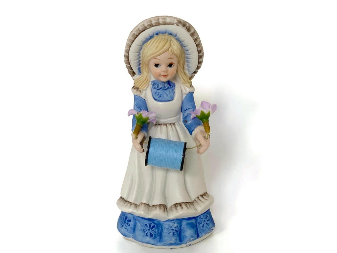 Vintage Sewing Minder Girl Ceramic Collectible Figurine With Pincushion ...