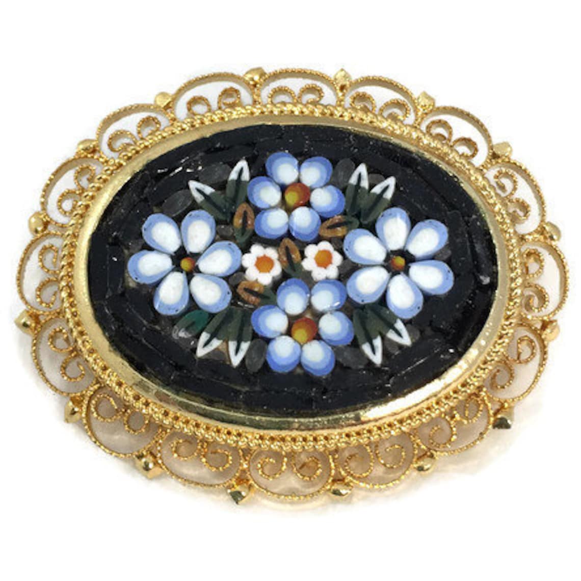 Vintage Mosaic Brooch Italian Micro Mosaic Brooch Floral - Etsy