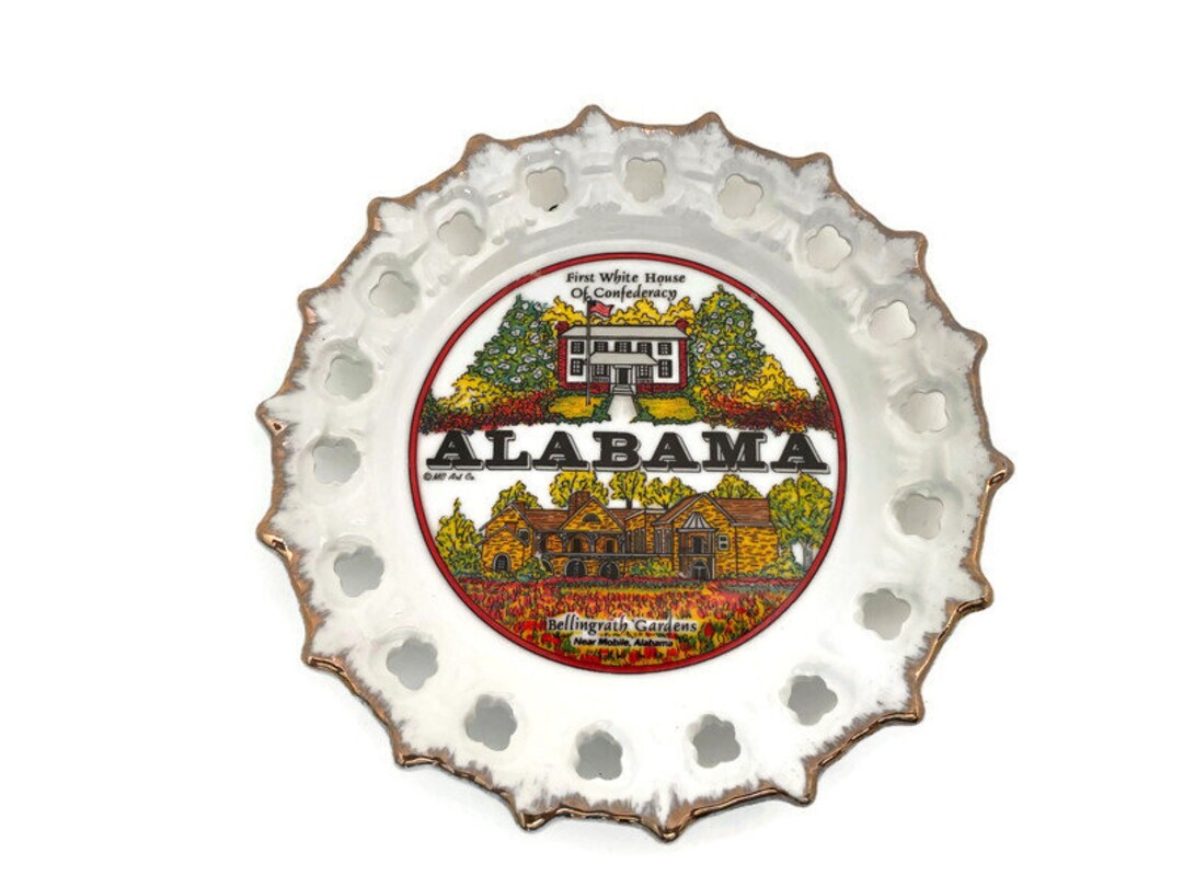 Vintage Alabama Souvenir Plate - Mid Century Reticulated Rim Wall Plate ...