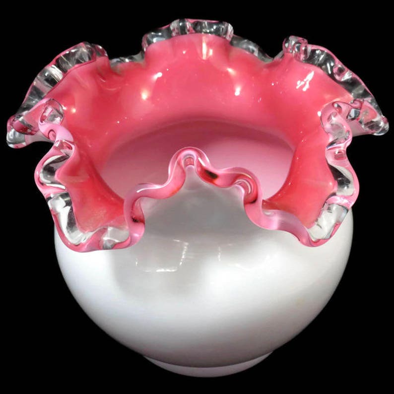 Fenton Pink And White Glass Vase Peach Crest Cased Glass Etsy