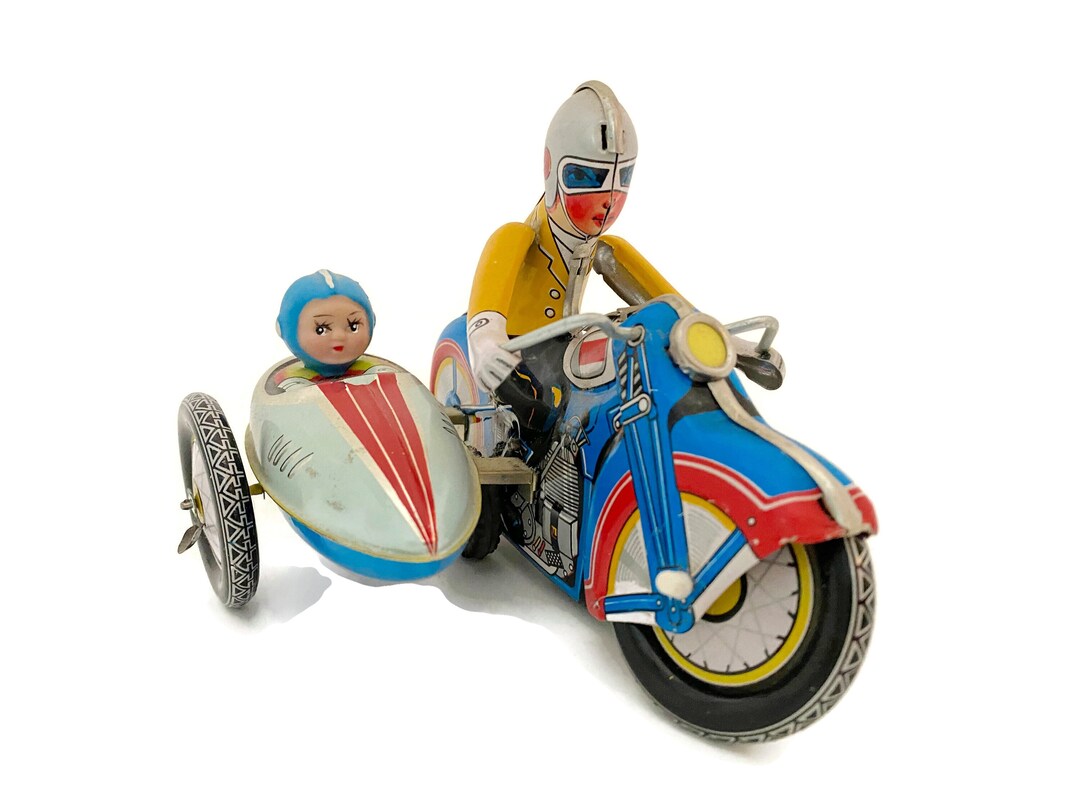 Vintage Tin Toy Motorcycle With Side Car Collectible Gift by Schylling ...