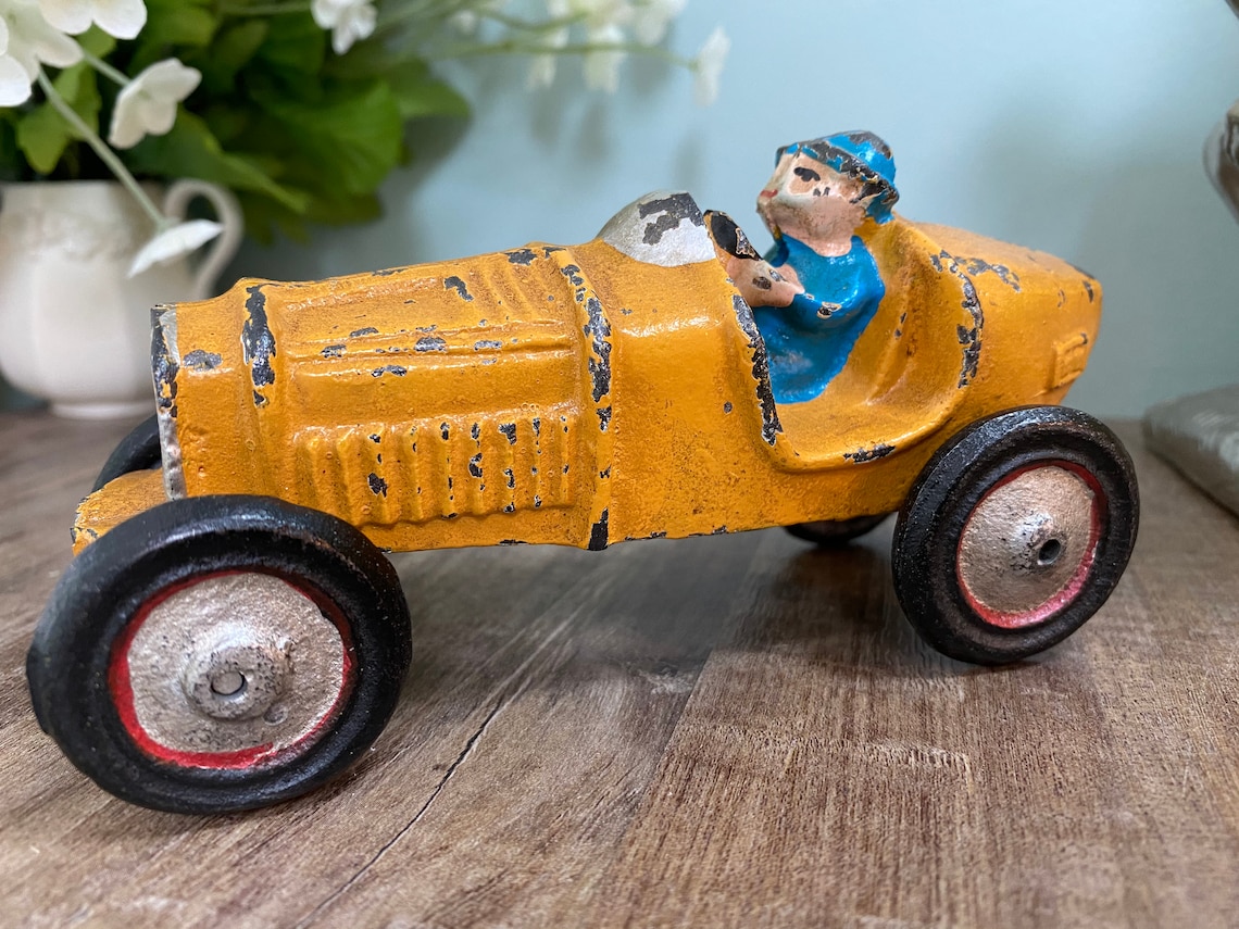 Vintage Cast Iron Race Car With Driver | Etsy