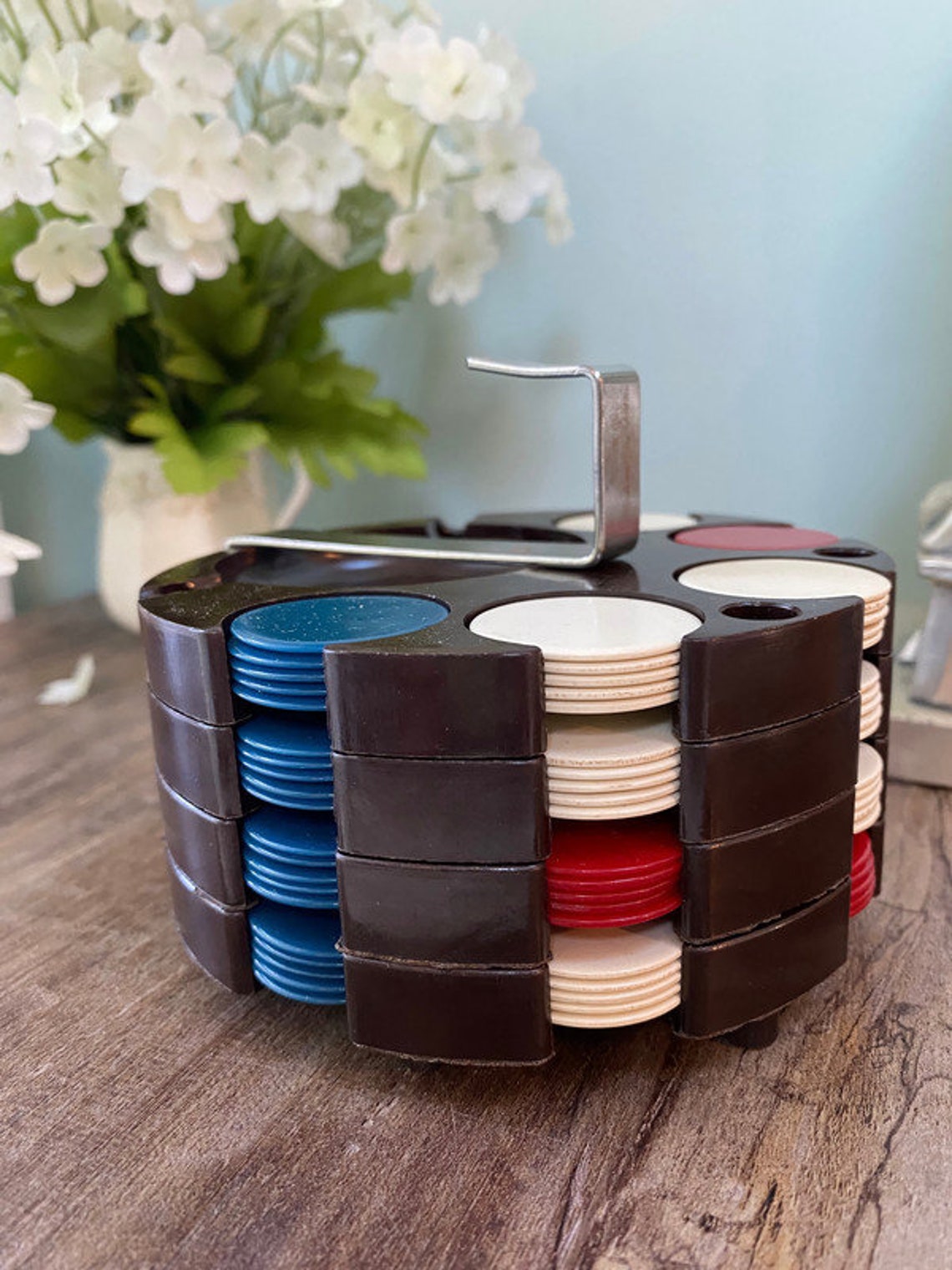 Mid Century Poker Chip Rack Ashtray Set | Etsy