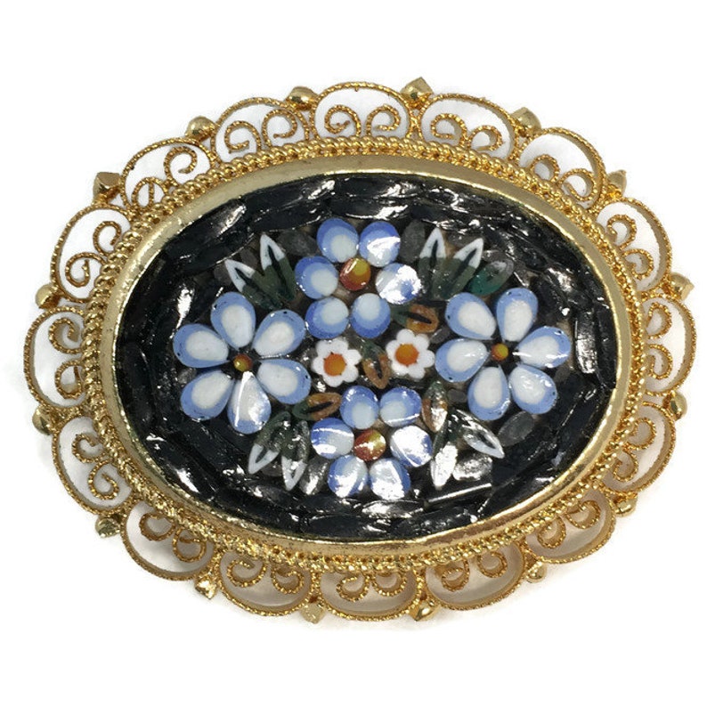 Vintage Mosaic Brooch Italian Micro Mosaic Brooch Floral - Etsy