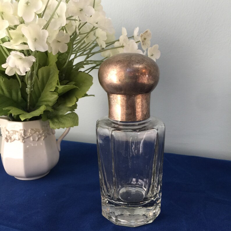 Antique Vanity Bottle in Clear Glass With Metal Lid - Etsy