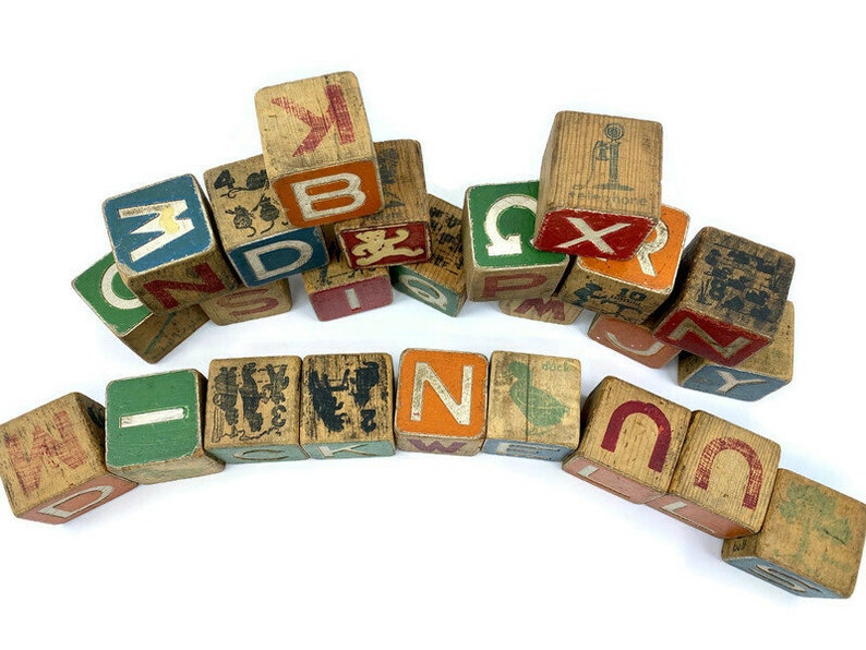 Vintage Wooden Toy Blocks - Etsy