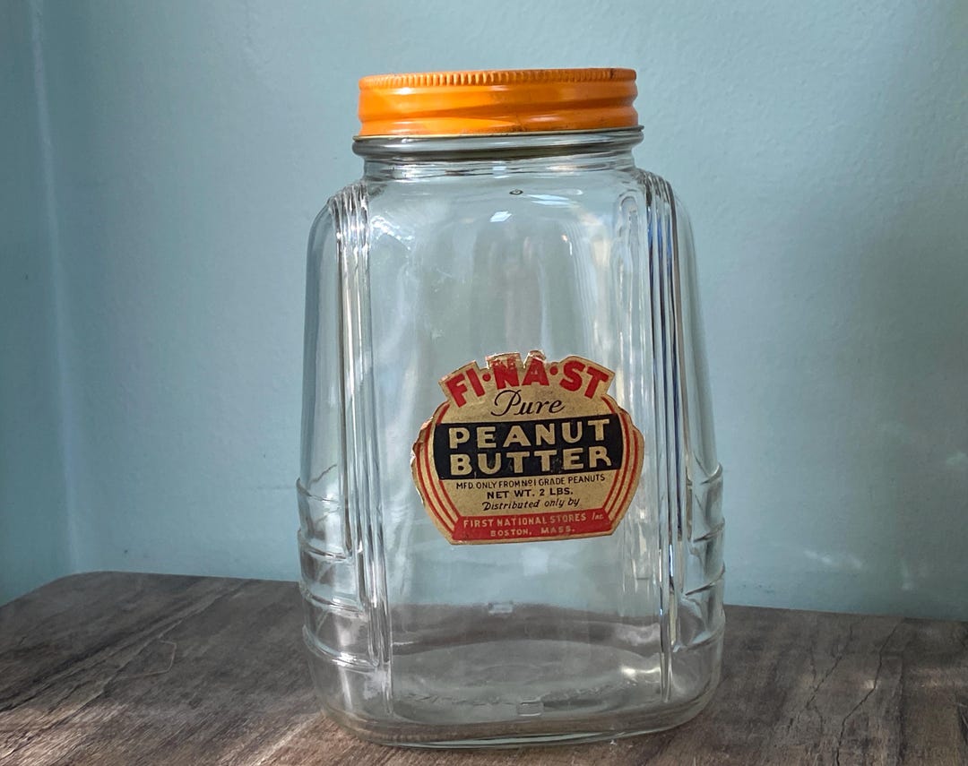 Vintage Glass Peanut Butter Jar, Art Deco, With Label for Finast Boston ...