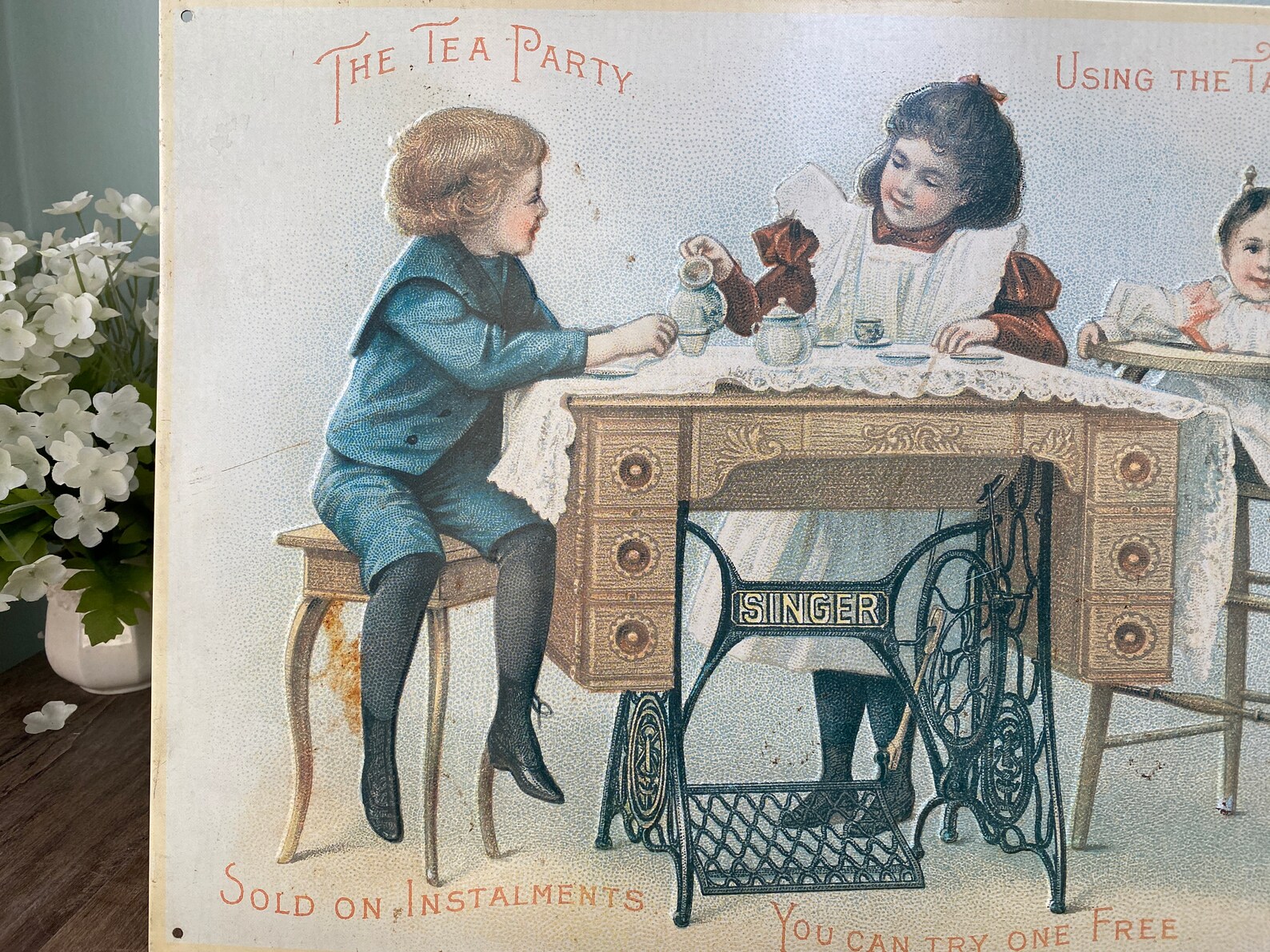 Vintage Retro Singer Sewing Machine Tin Litho Sign the Tea - Etsy