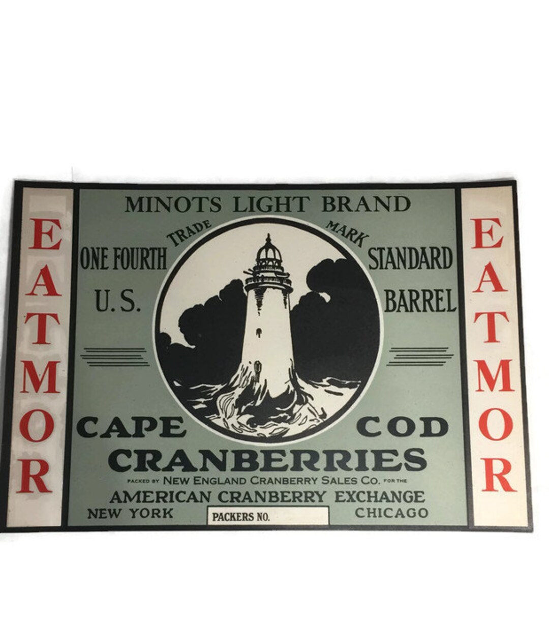 Vintage Fruit Label, Cape Cod Cranberries, Minots Light, New England ...