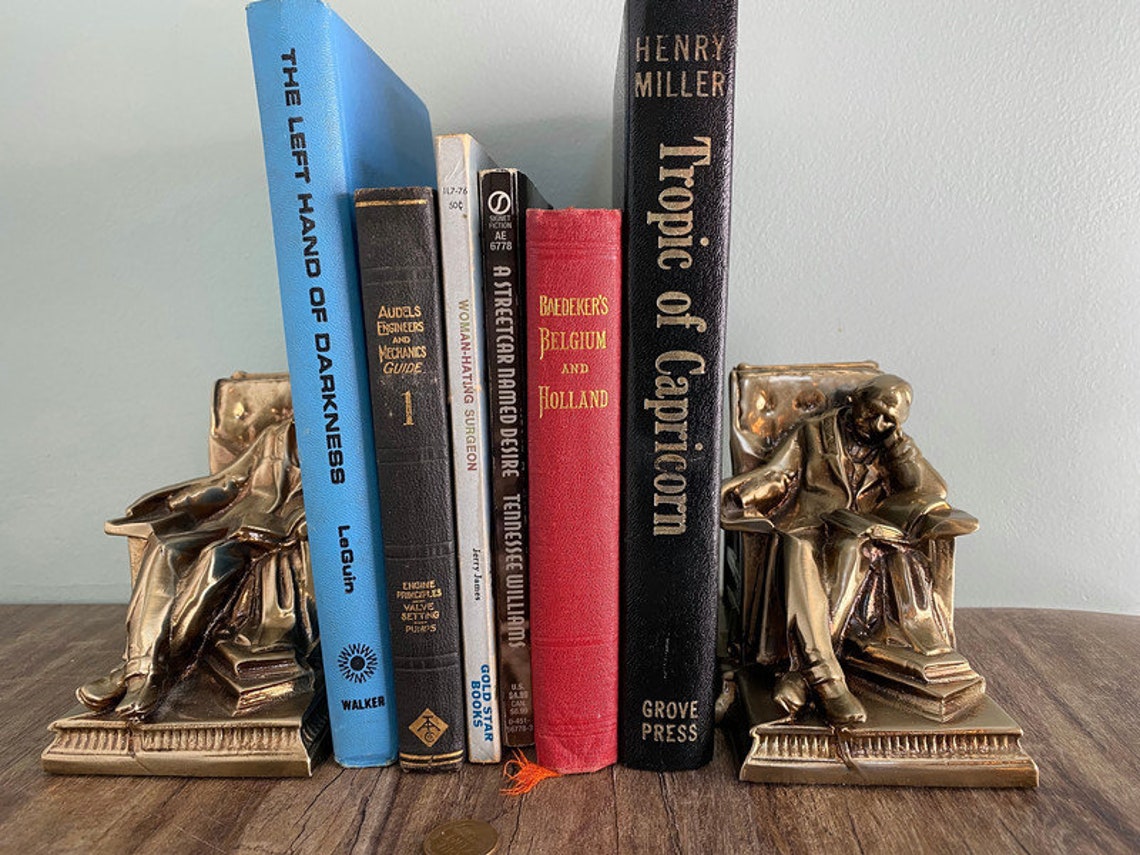 Vintage Cast Metal Bookends Pewter Finish Sleeping Scholar | Etsy