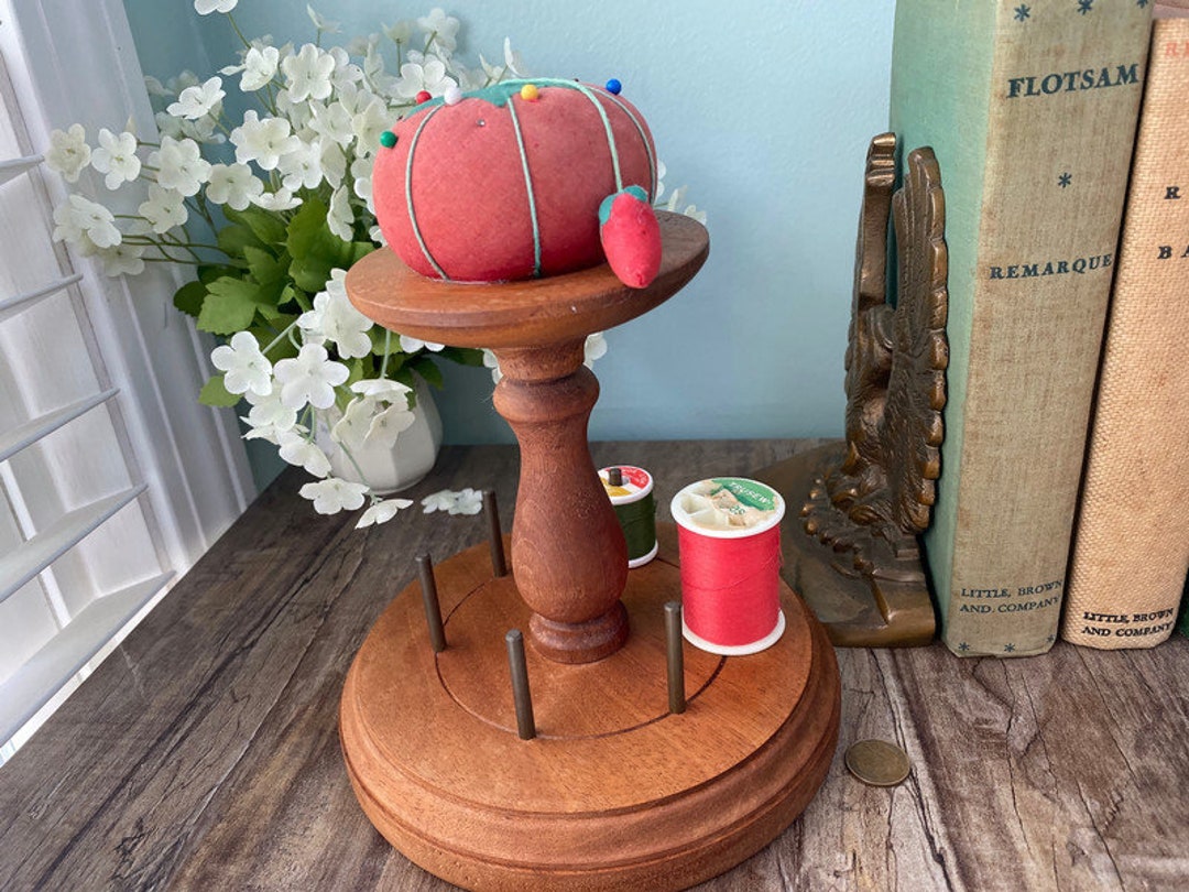 Vintage Sewing Caddy, Wood Pincushion and Thread Holder - Etsy