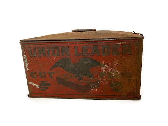 Antique Tobacco Tin Union Leader Cut Plug Metal Lunch Box Tin - Etsy