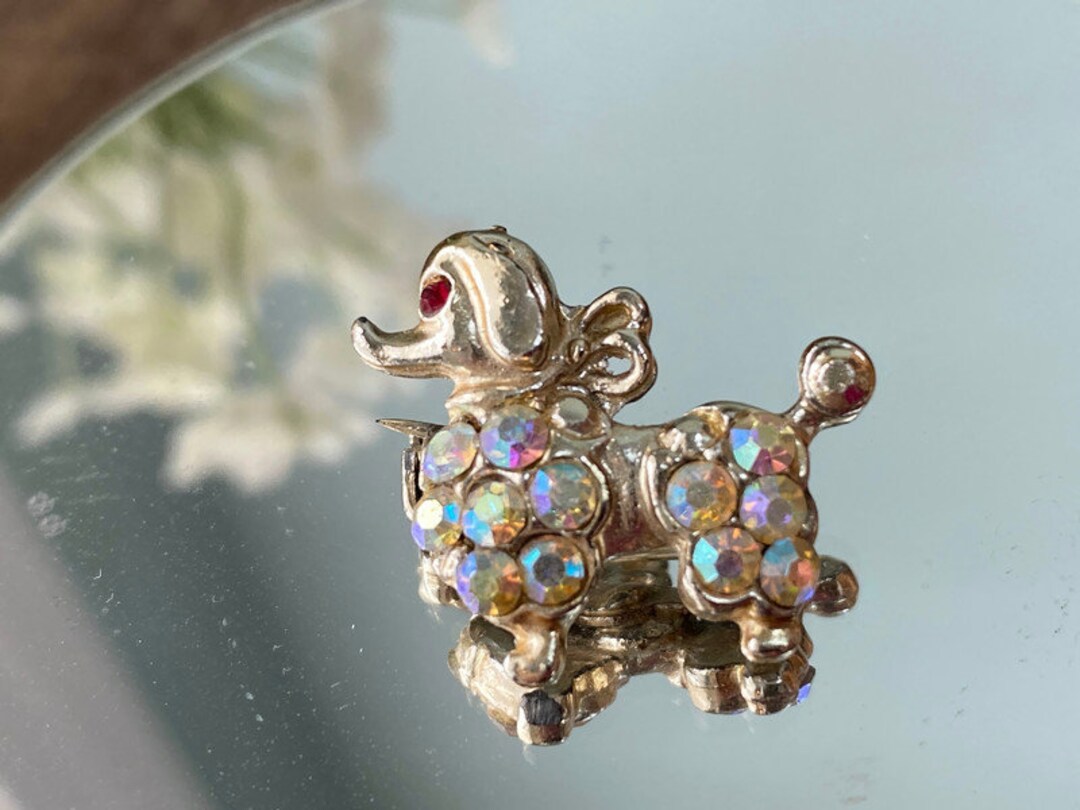 Vintage Small Rhinestone Poodle Brooch Pin - Etsy