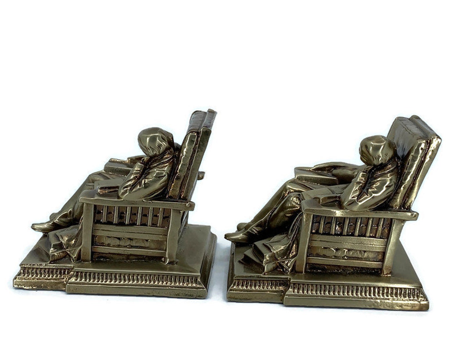 Vintage Cast Metal Bookends Pewter Finish Sleeping Scholar | Etsy