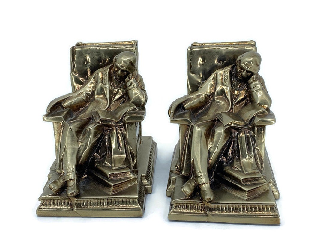Vintage Cast Metal Bookends - Pewter Finish Sleeping Scholar by PM ...