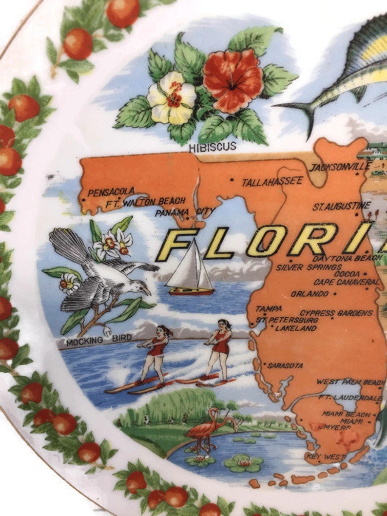 Vintage Florida Souvenir Plate Collectible Home Decor Mid - Etsy
