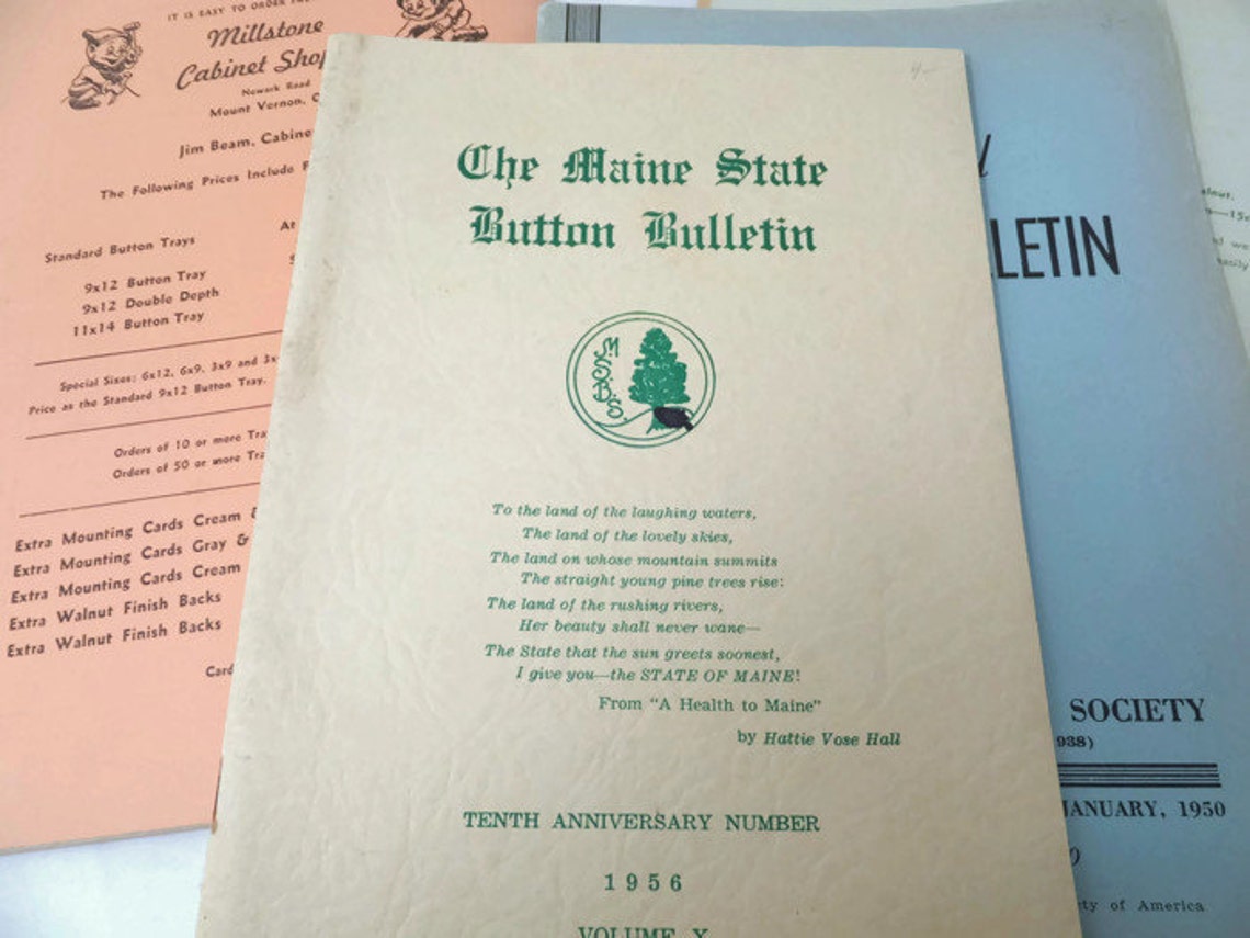 Vintage National Button Society Bulletins, 1940s and 1950s, Maine State ...