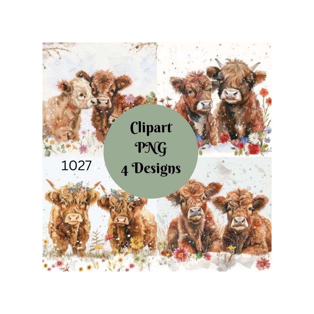 Highland Cows Clip Art. Clipart. 300DPI. .watercolour Baby Highland ...