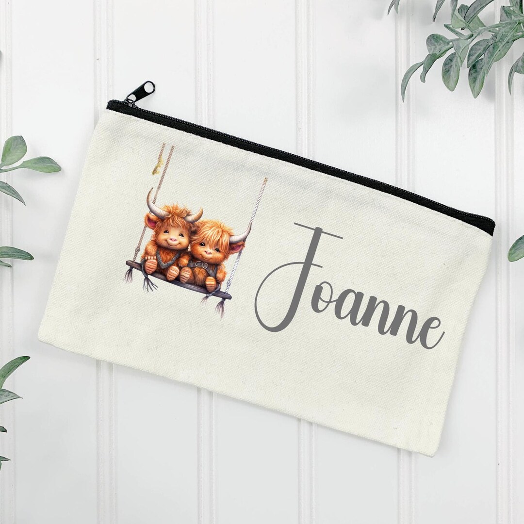 Personalised Highland Cow Pencil Case, Make up Bag, Travel Pouch ...
