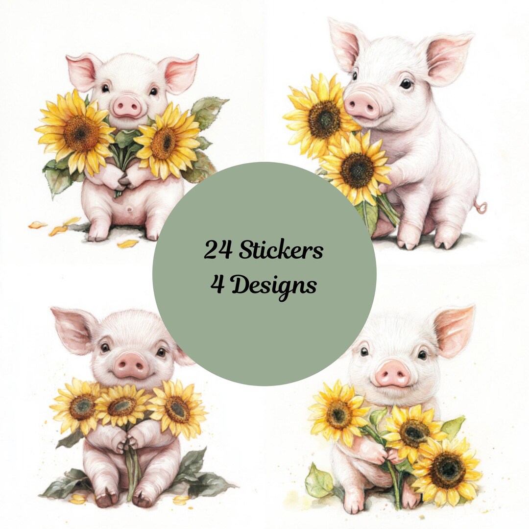 Piglet With Sunflowers Square Cut Stickers. Snuggles and Sparkles ...